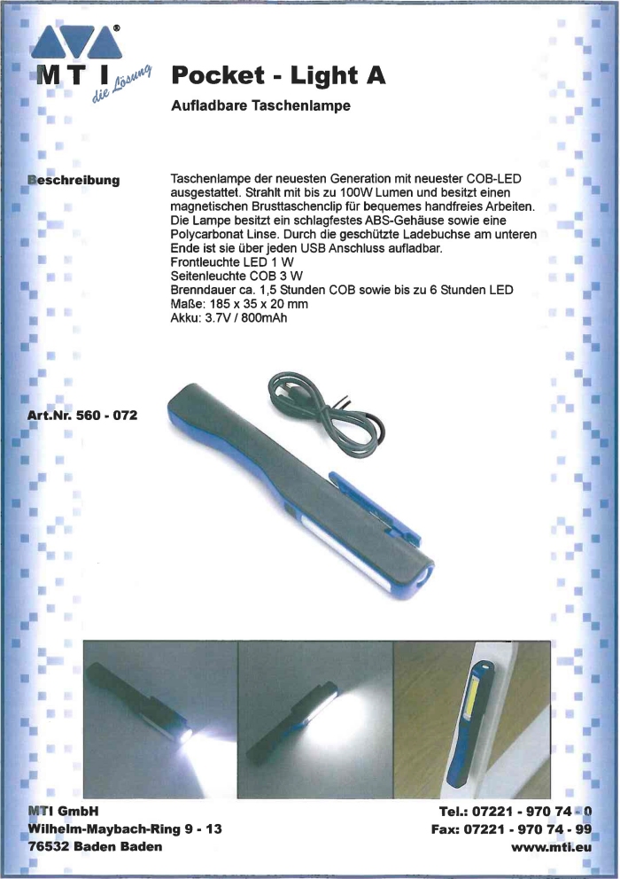 MTI GmbH Baden Baden - Lichttechnik|Pocket Light A